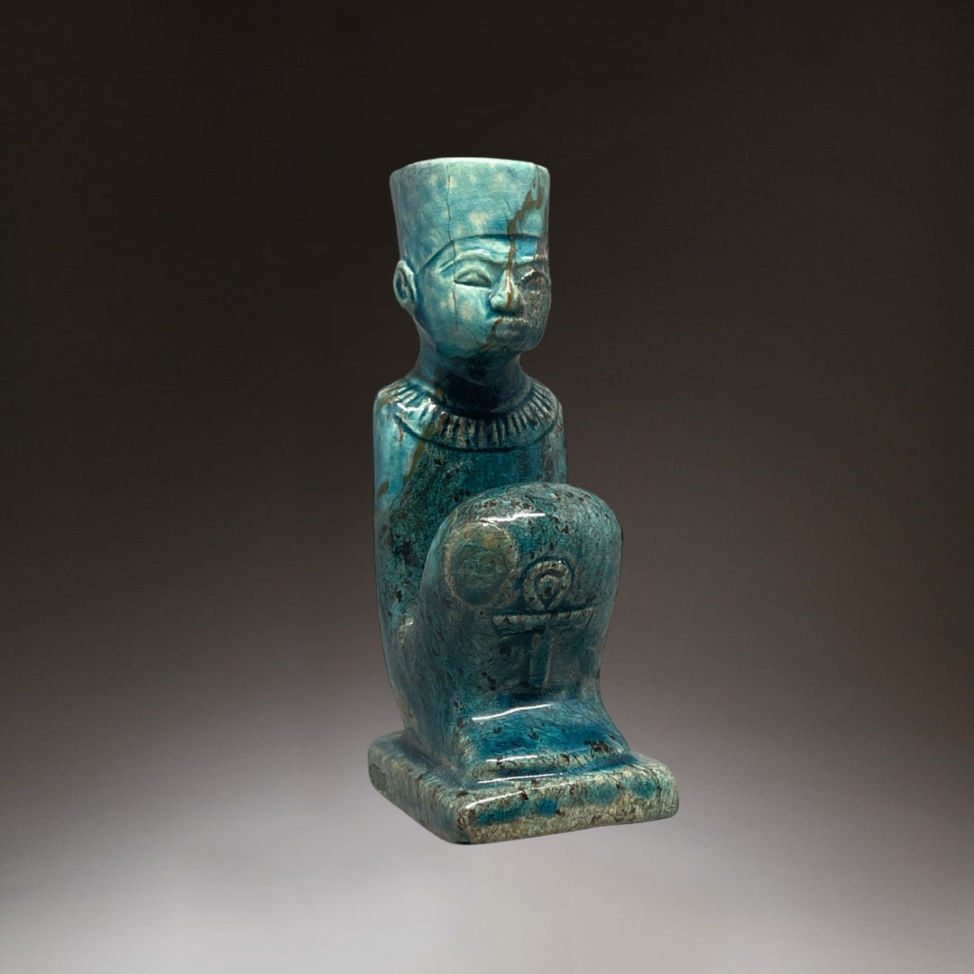 Handmade Egyptian Stone Statue: Seated Worshipper With Ankh - Etsy