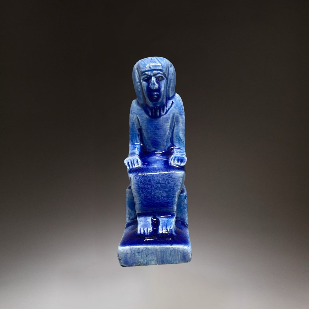 Unique Faience Statue of Seated Egyptian Nobleman Detailed Home Decor ...