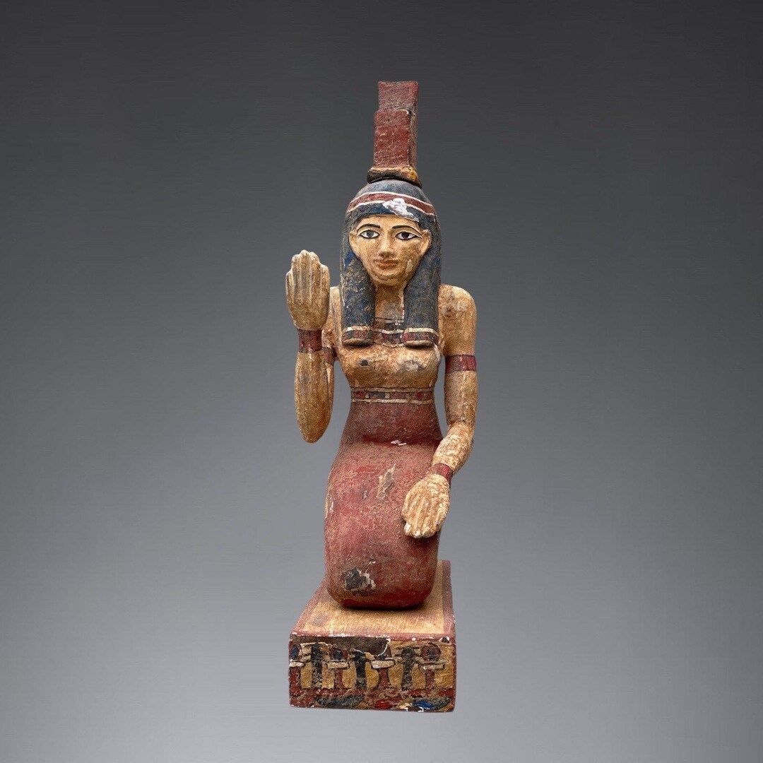 Vintage Ancient Egyptian Wooden Statue of a Mourning Goddess Isis ...