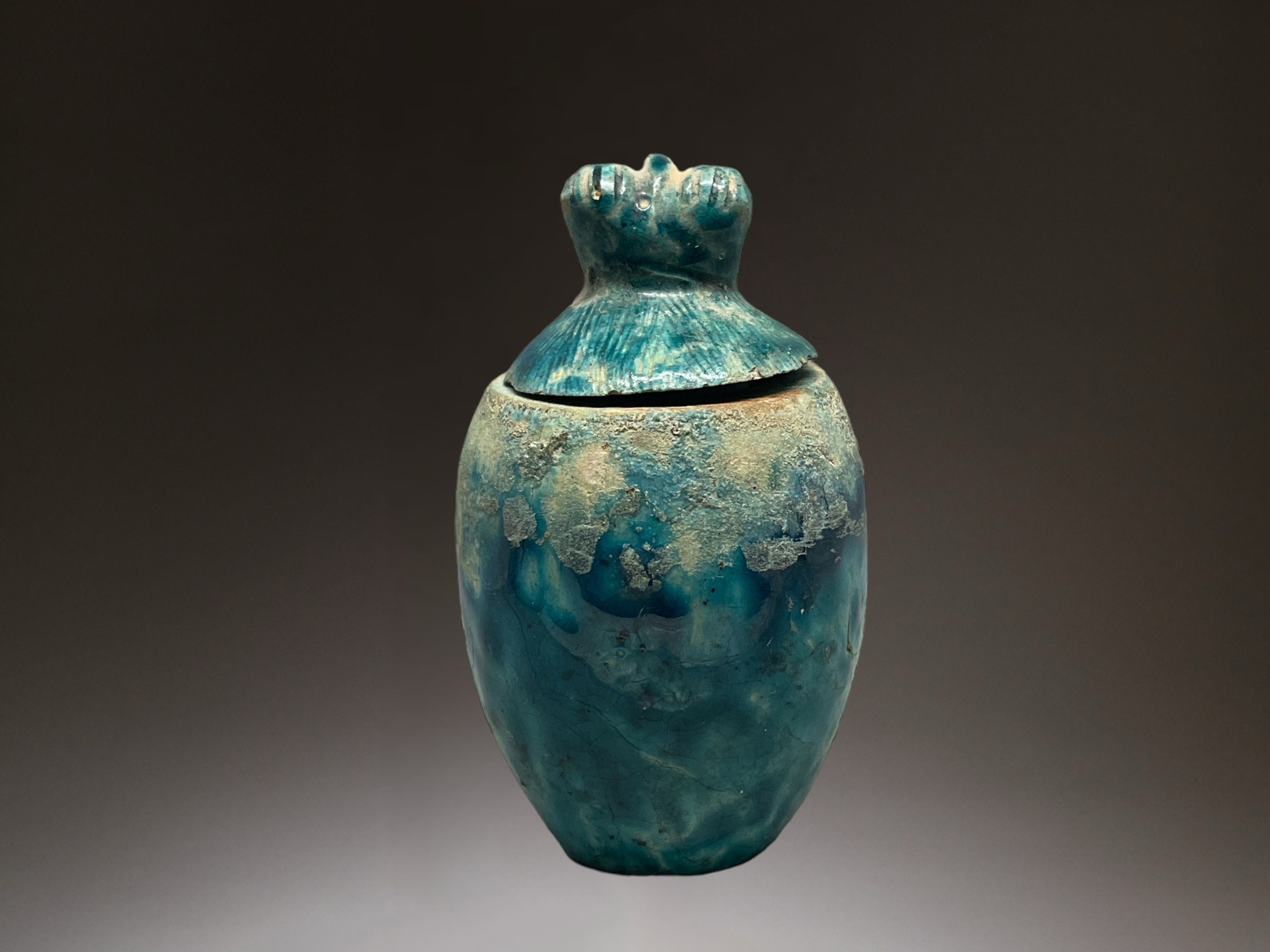 Ancient Egyptian Art Canopic Jar Qebehsenuef Faience Carving Stone ...