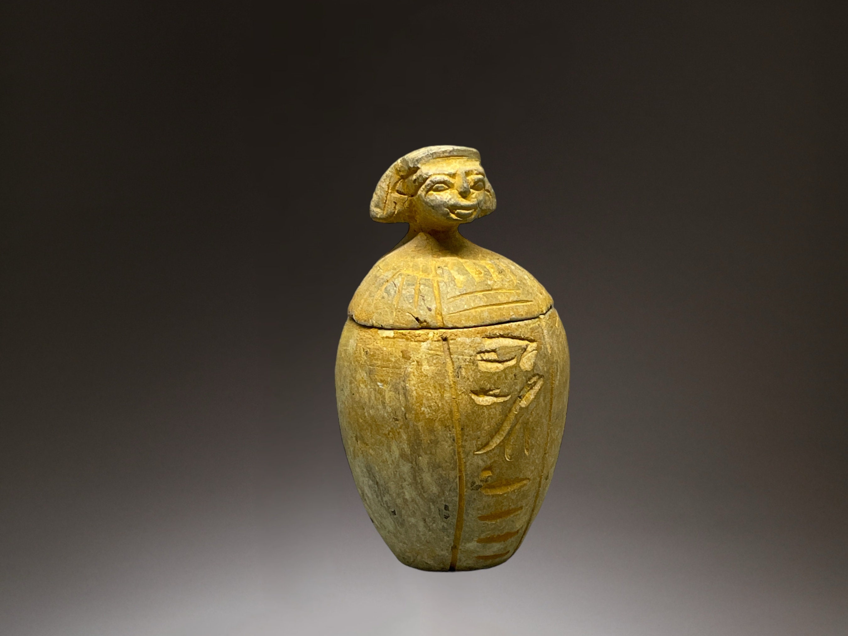 Ancient Egyptian Art Canopic Jar Imsety Carving Stone Hieroglyphics ...