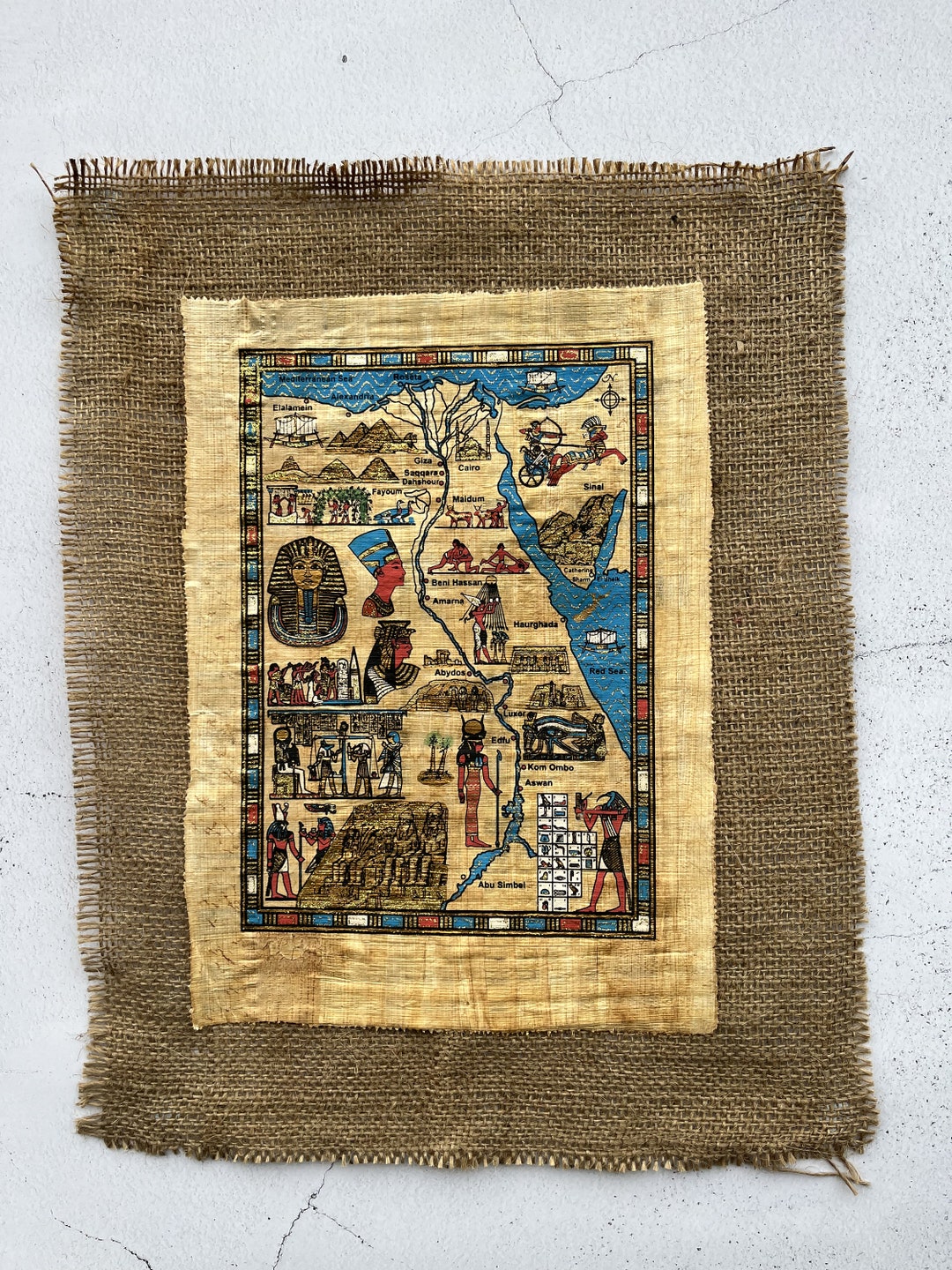 Egyptian Papyrus Map of Egypt Wall Art Painting on Papyrus With Coptic ...