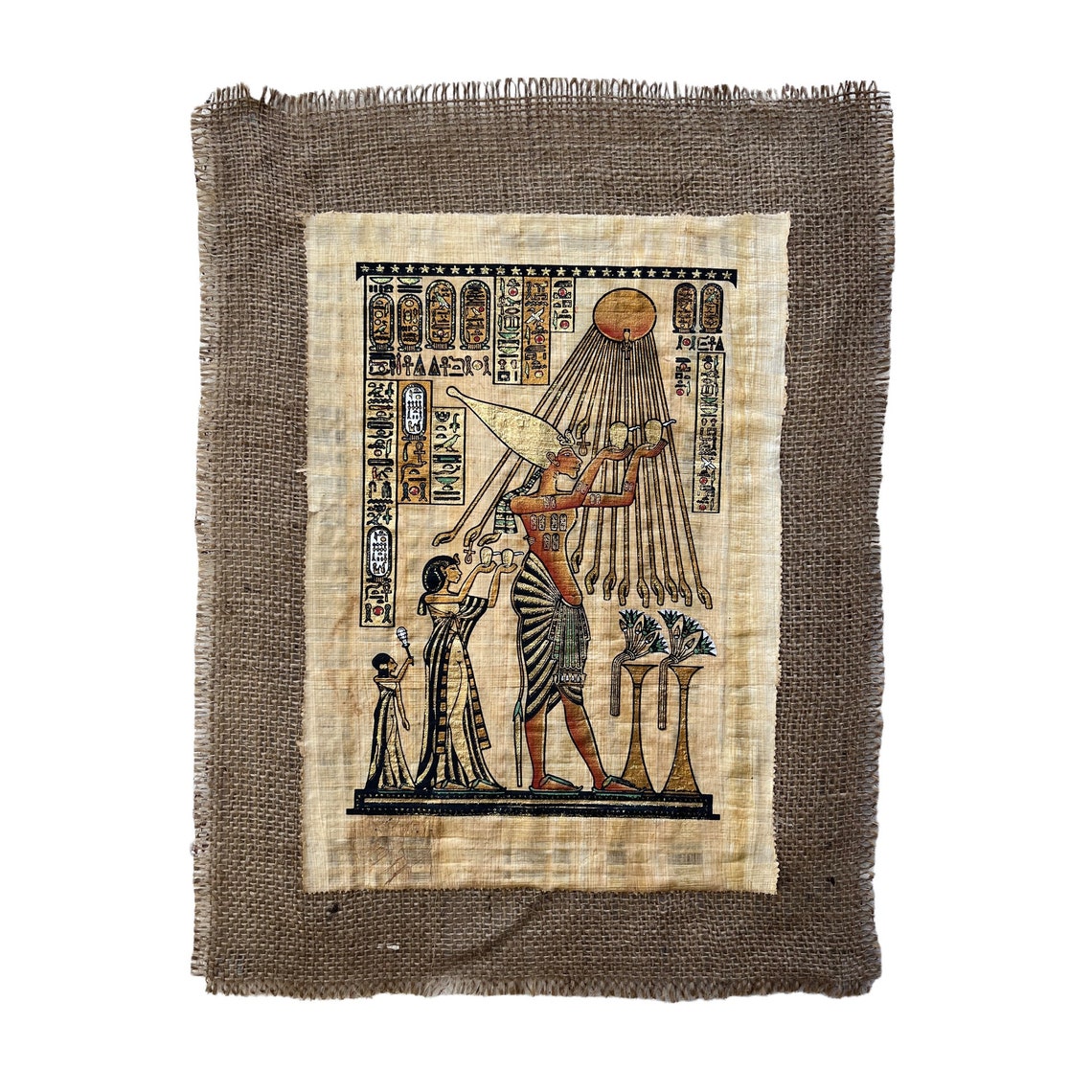 Egyptian Papyrus Akhenaten, Nefertiti and Child Offer Sacrifices ...