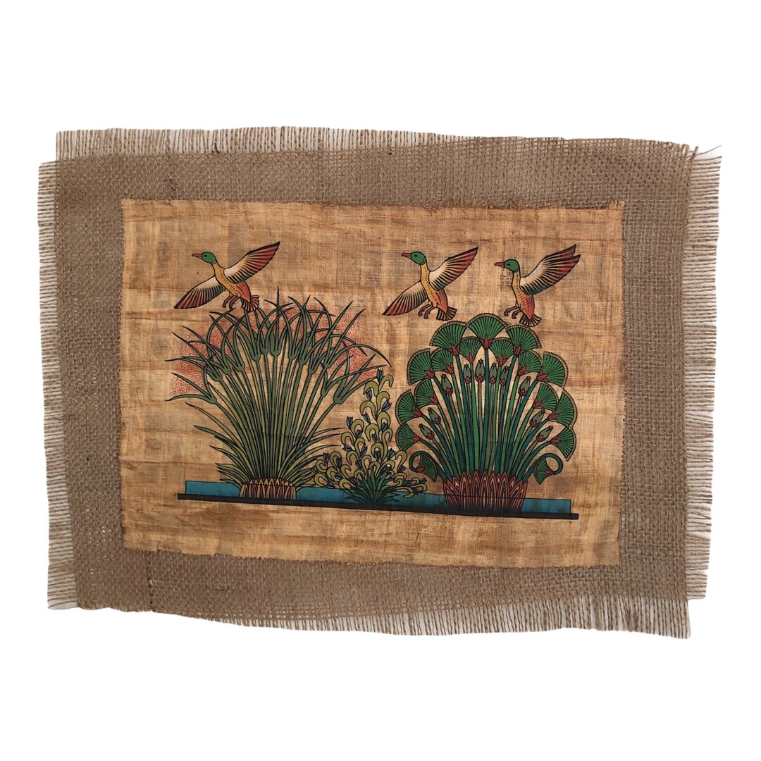 Hand Painted Ancient Egyptian Flying Ducks Papyrus on Coptic Cloth ...