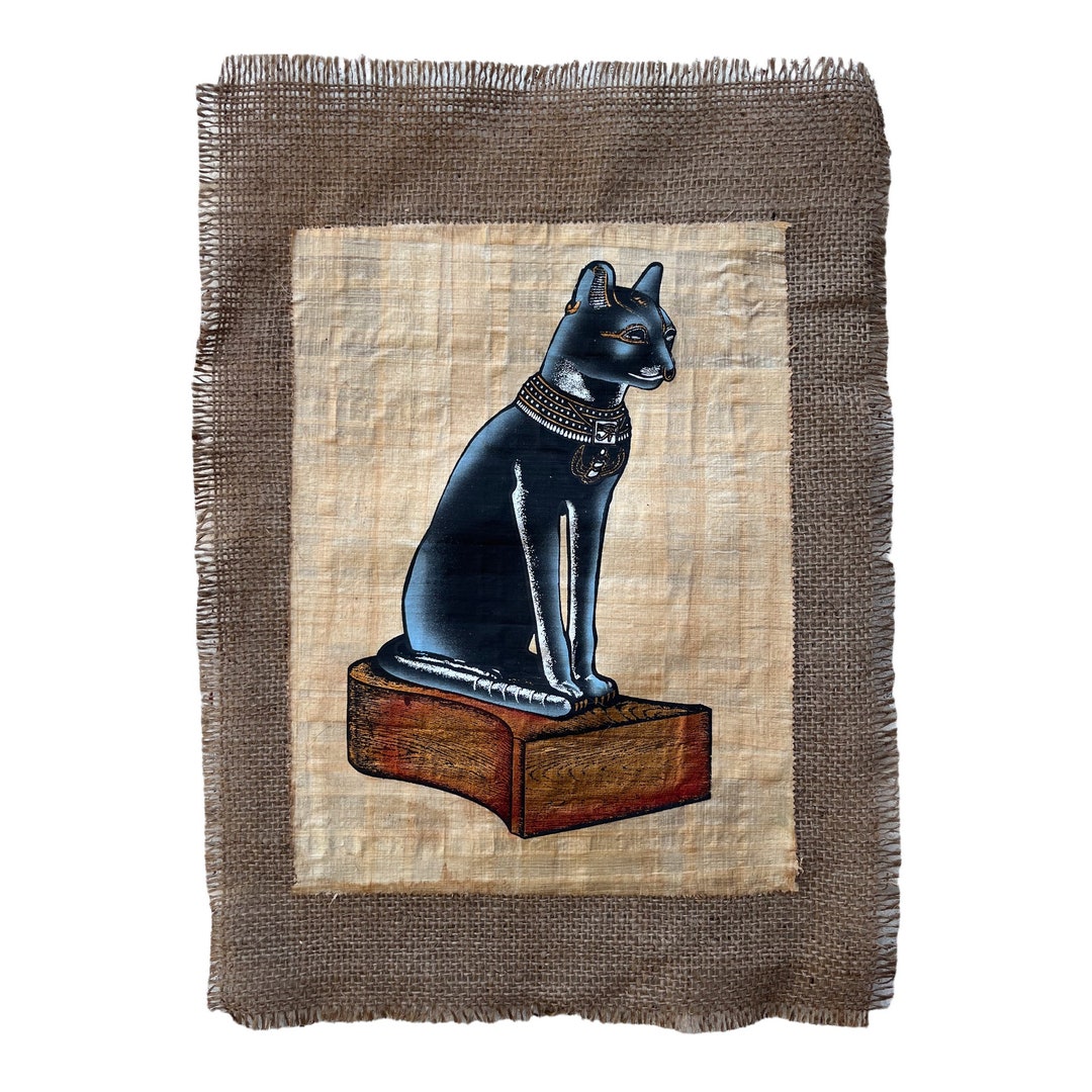 RARE Ancient Egyptian Papyrus, Goddess Bastet Blue Cat, Protection With ...