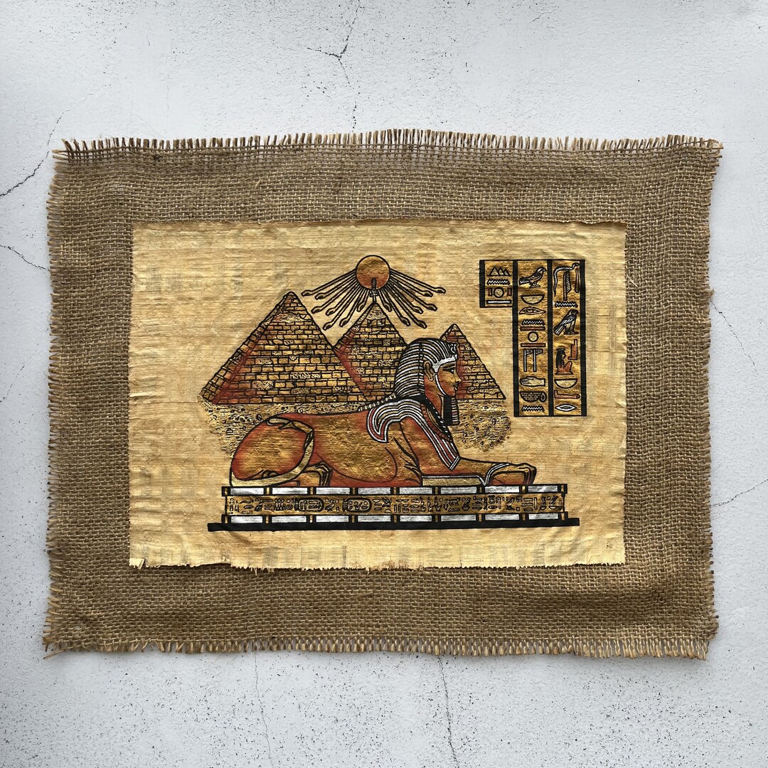 Egyptian Papyrus Art Papyrus Painting -sphinx & Pyramids With Coptic ...