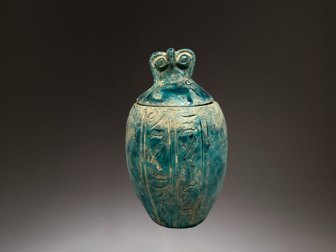 Ancient Egyptian Art Canopic Jar Qebehsenuef Faience Carving Stone ...