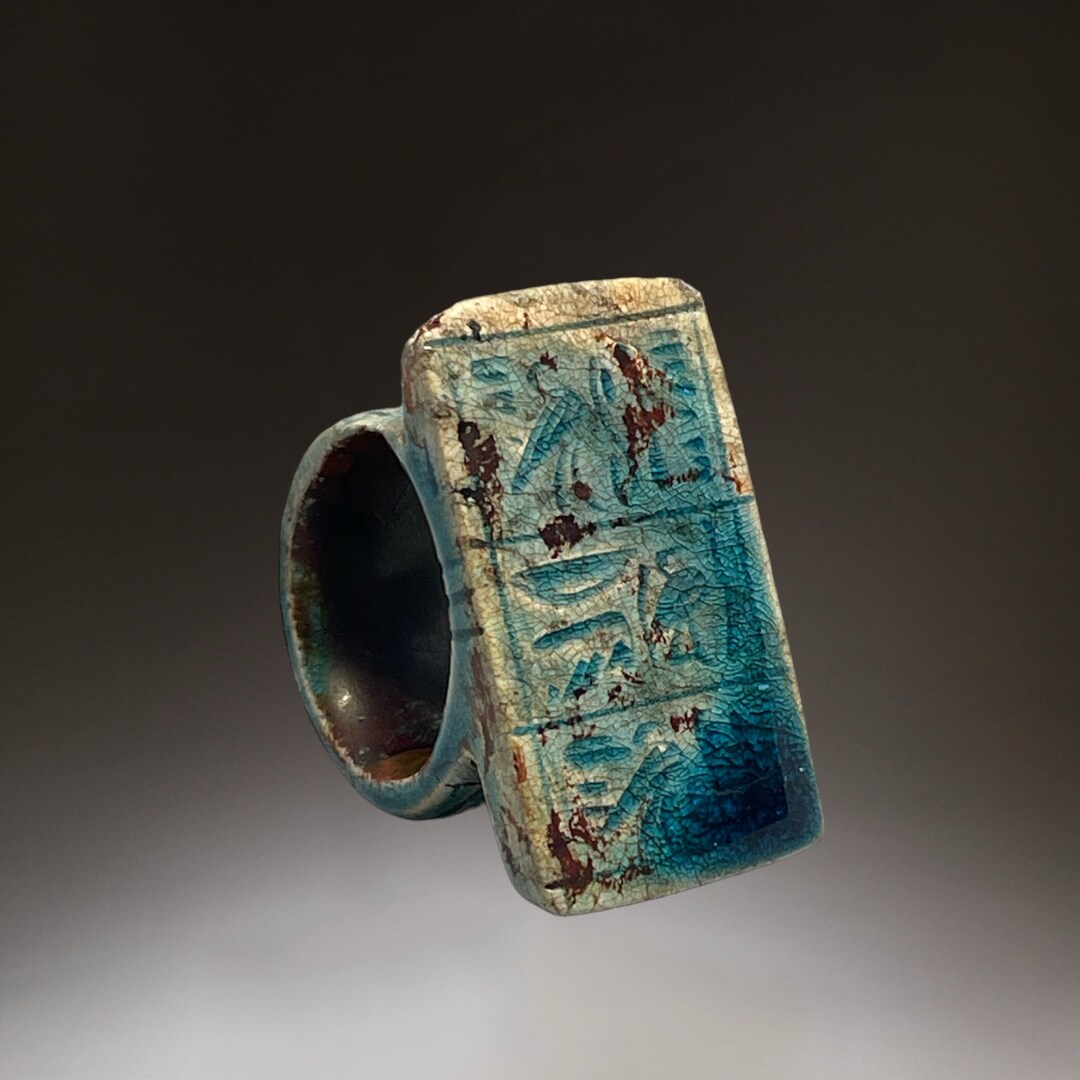 Ancient Egyptian Art Ring Faience Carving Stone With Hieroglyphics ...