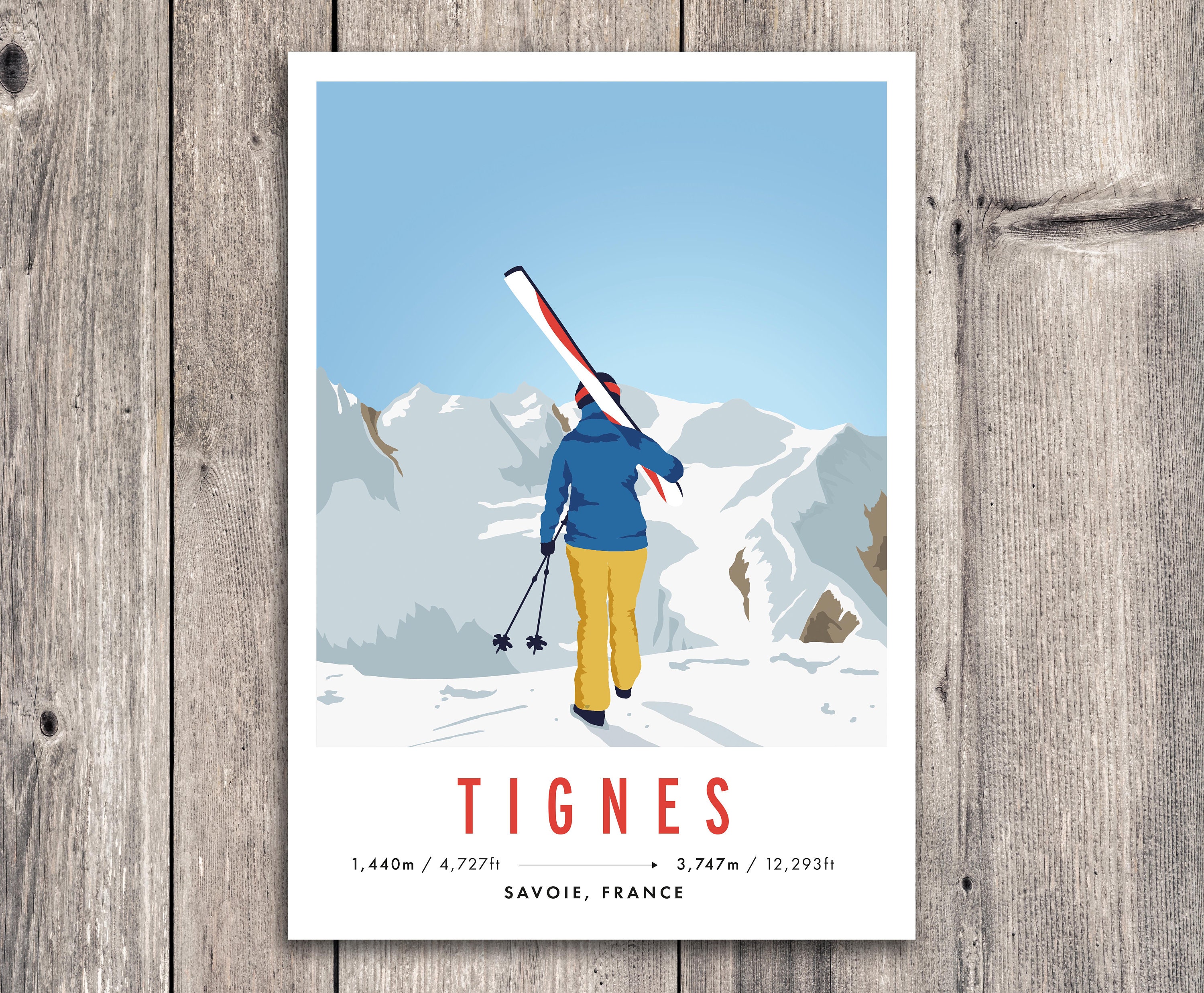 Tignes French Alps Vintage Ski / Skier A4 A3 Travel Poster | Etsy UK