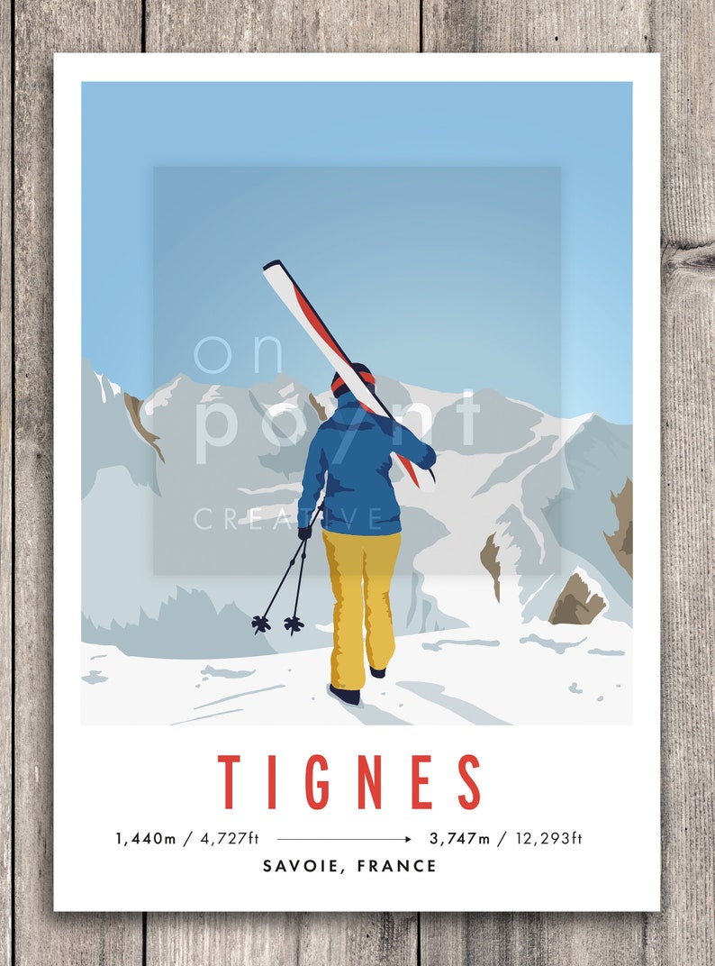 Tignes, French Alps Vintage Ski / Skier A4 A3 Travel Poster Art Print ...