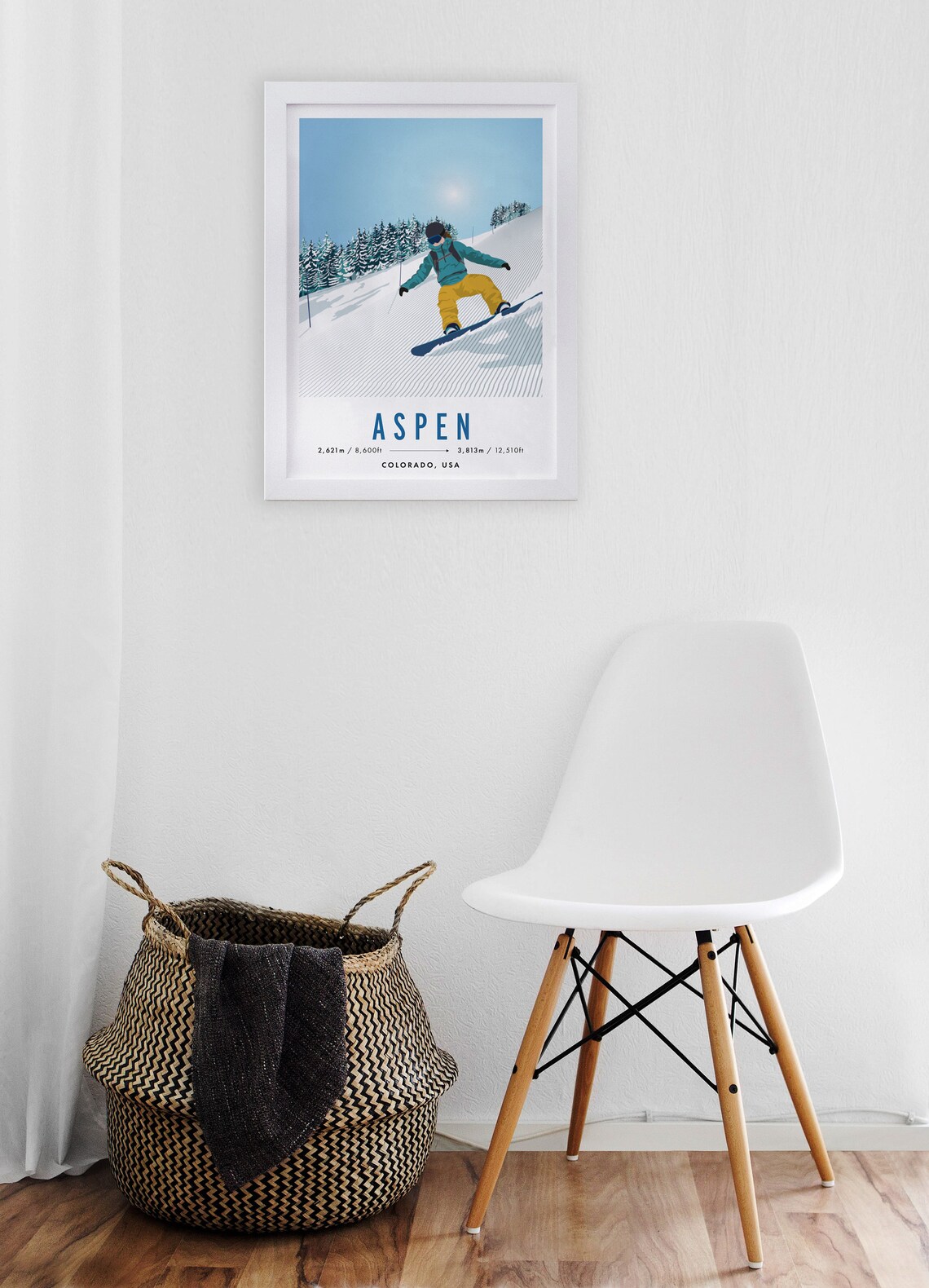 Aspen, USA Vintage Snowboard/ski A3 A4 Travel Poster Art Print ...