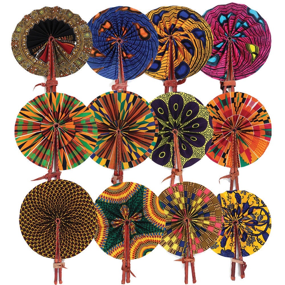 Set of 12 Mixed Print Hand Made African Folding Fans From Kenya - Etsy