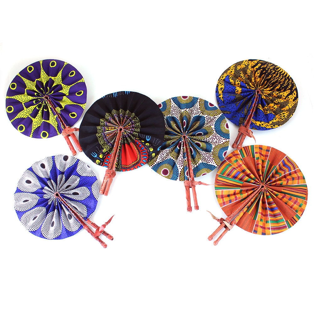 Set Of 6 Hand Made African Folding Fans From Ghana mixed | Etsy