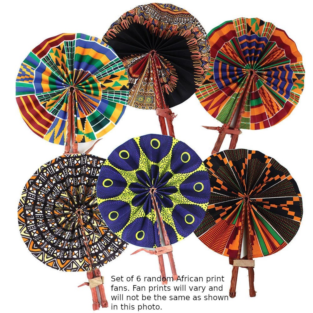 Set of 6 Hand Made African Folding Fans From Ghana - Mixed Prints - Etsy