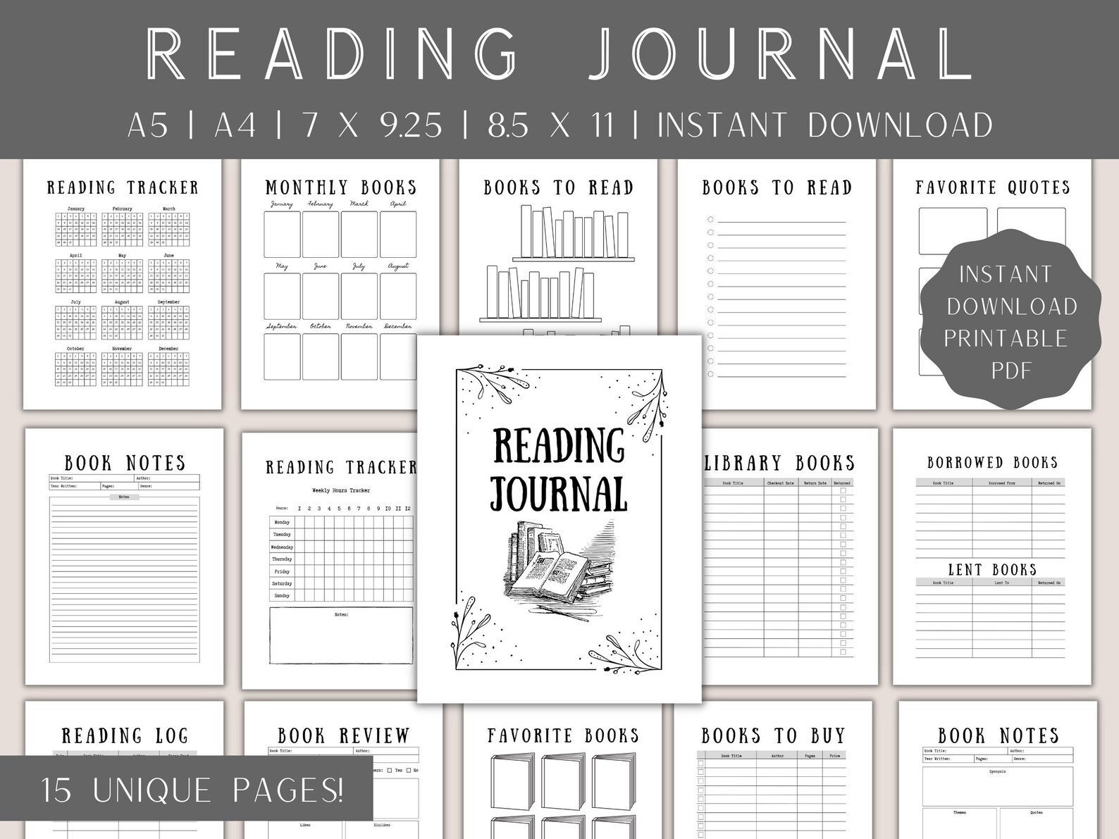 Reading Journal Printable Reading Tracker and Book Journal - Etsy