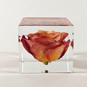 Orange Red Rose in Resin, Forever Natural Flower, Gift for Parent ...