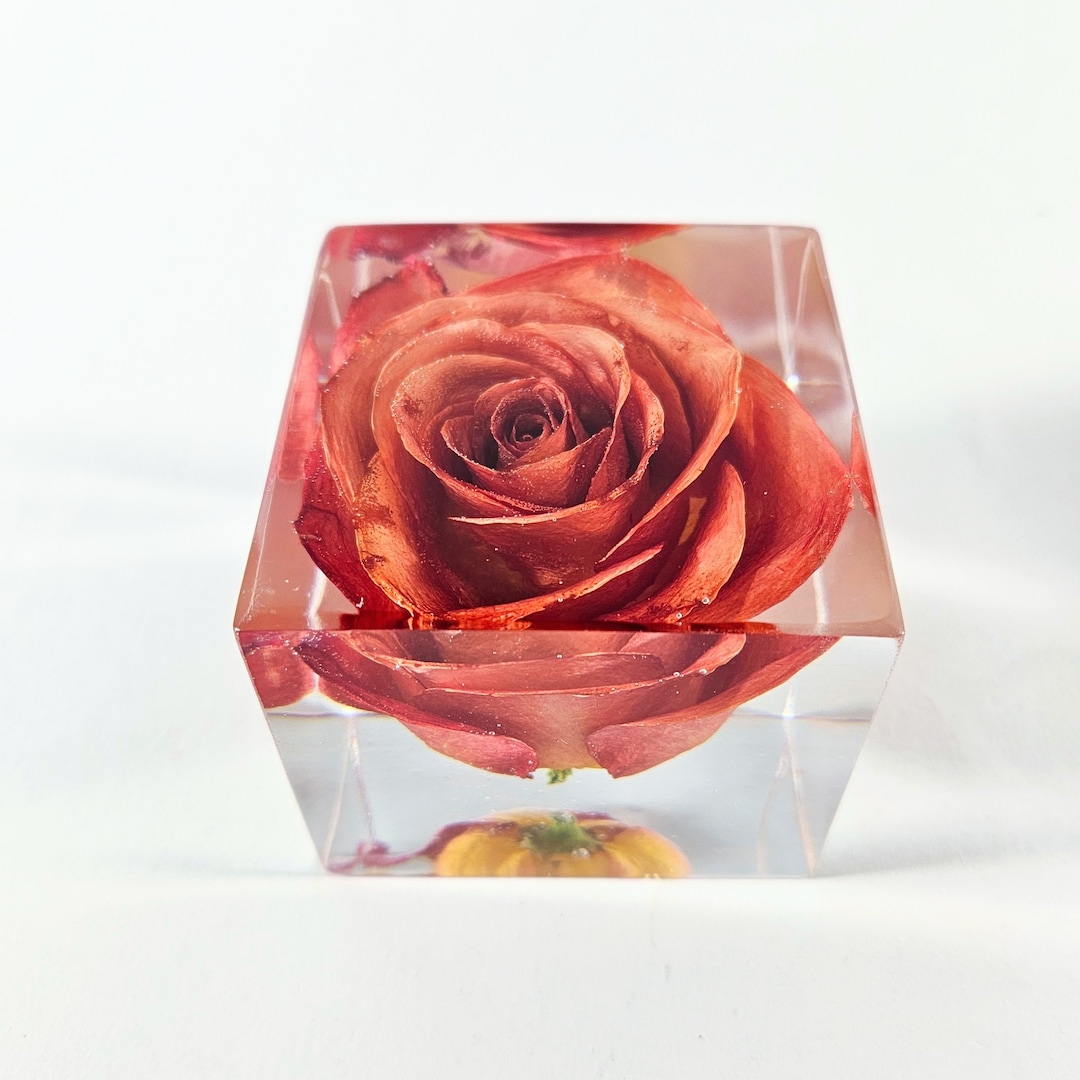 Orange Red Rose Resin Ornament, Forever Real Flower, Gift for ...