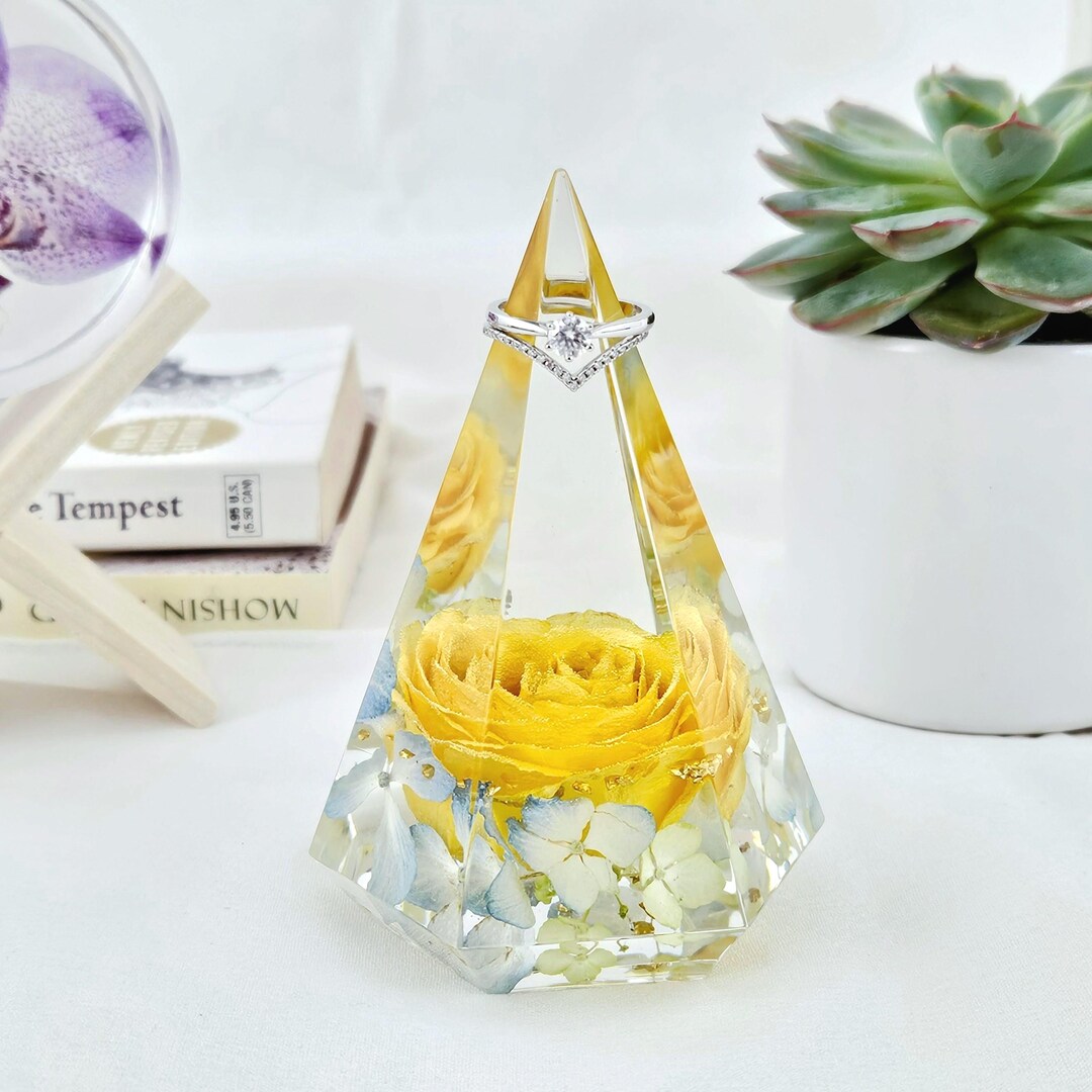 Yellow Rose & Hydrangea Resin Ring Holder: Elegant Floral Keepsake Gift ...