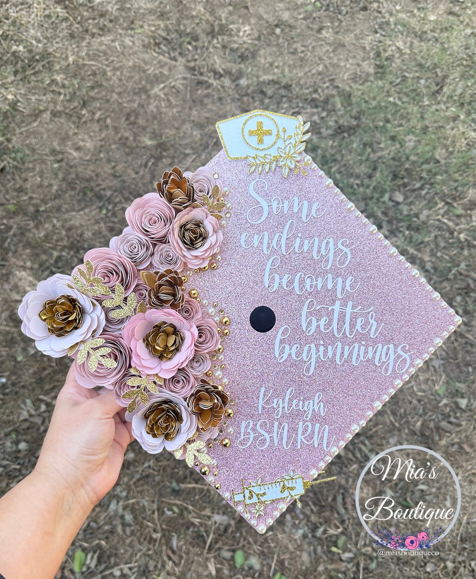 Pink Custom Graduation Cap Topper - Nurse Personalized Heart ...