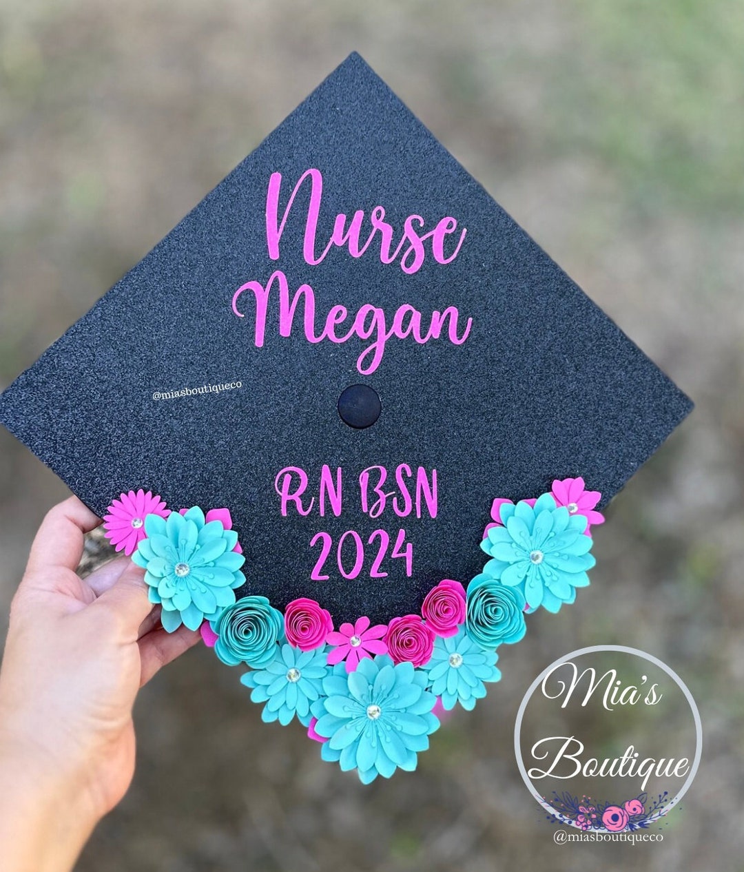 Nurse Graduation Cap Topper Nursing Glitter Grad Cap Floral Sunflower ...