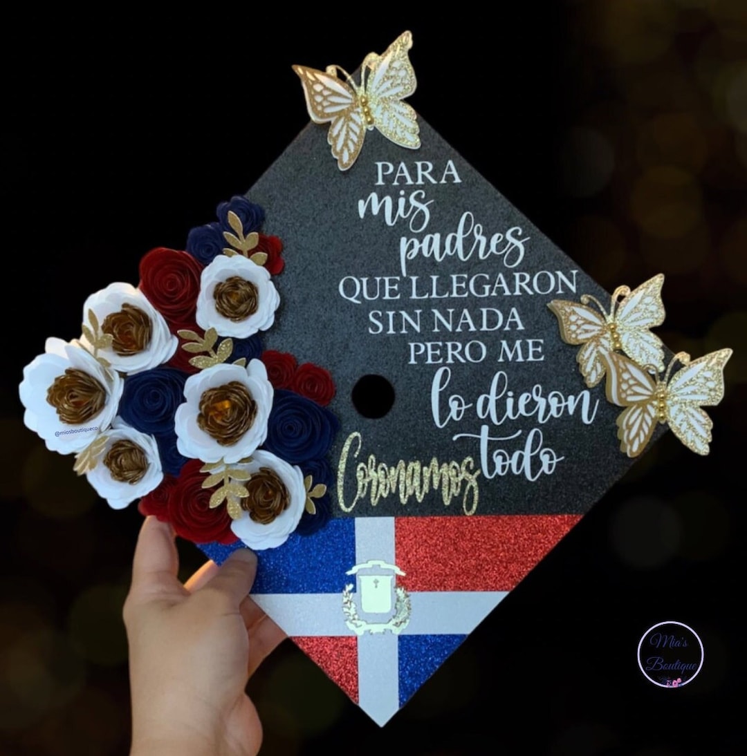 Custom Dominican Flag Graduation Cap Topper Personalized Floral Grad ...