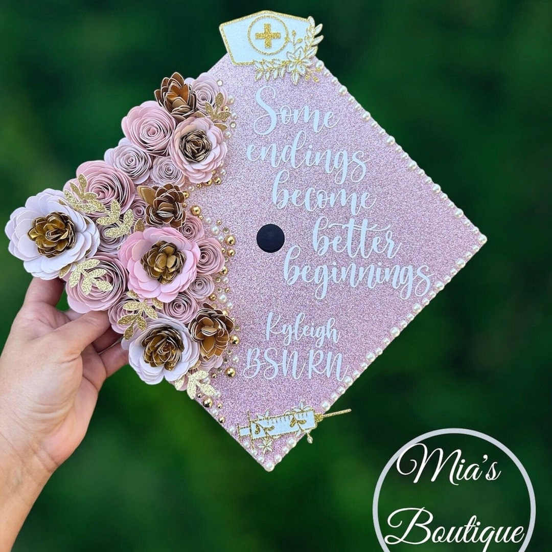 Pink Custom Graduation Cap Topper - Nurse Personalized Heart ...
