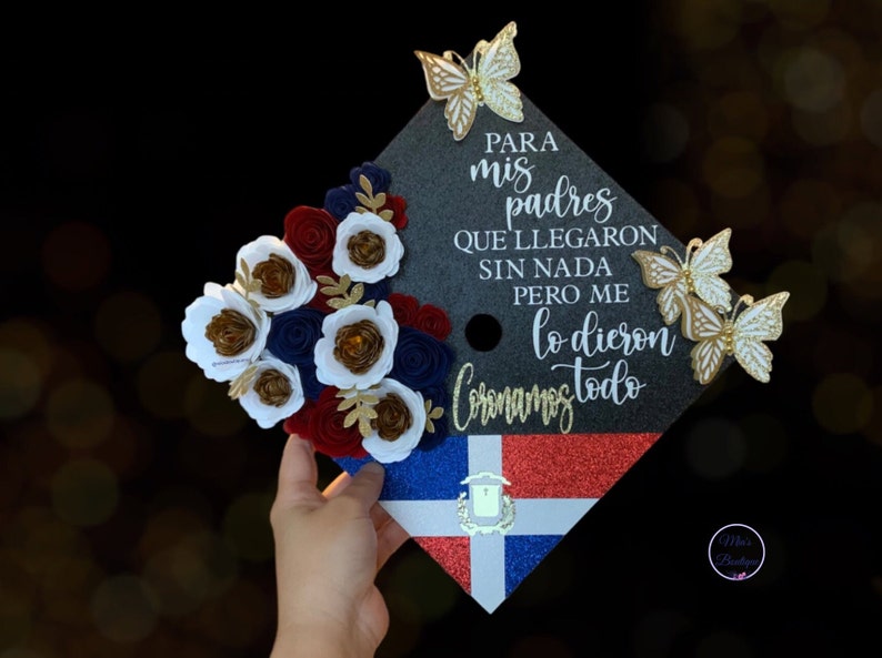 Custom Dominican Flag Graduation Cap Topper Personalized Floral Grad ...