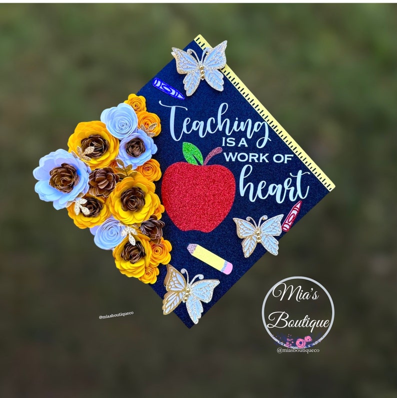 Graduation Cap Topper Teacher Grad Cap Topper Teacher Floral Sunflower ...