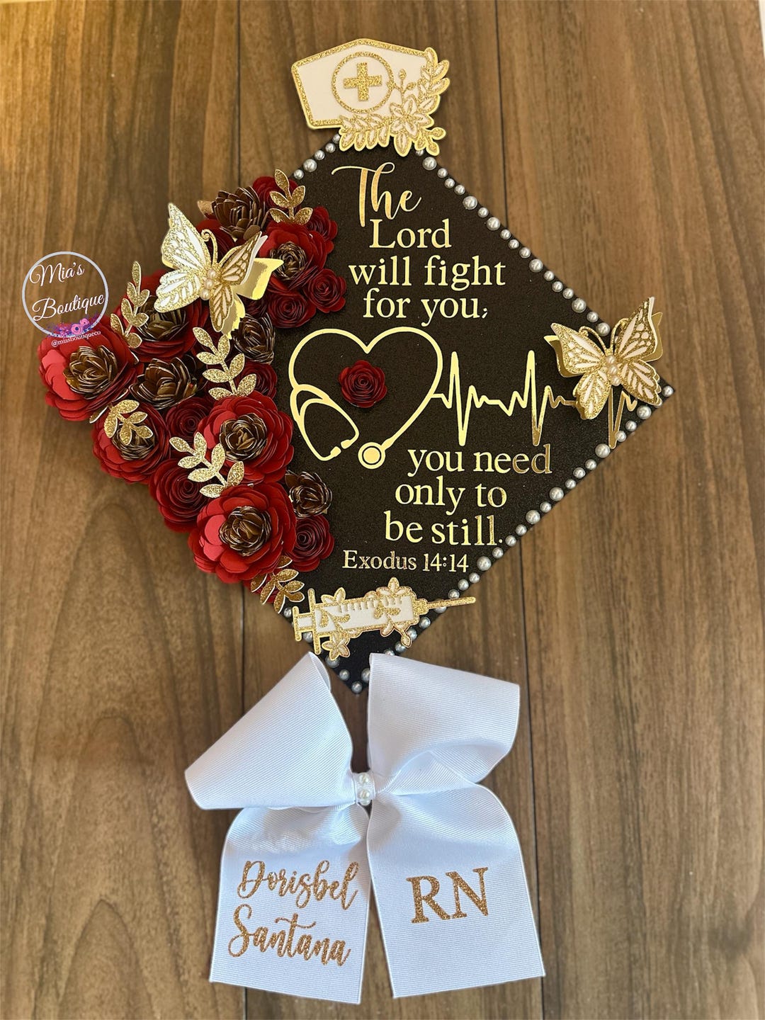 Custom Personalized Heart Stethoscope Nurse Graduation Cap Topper Red ...