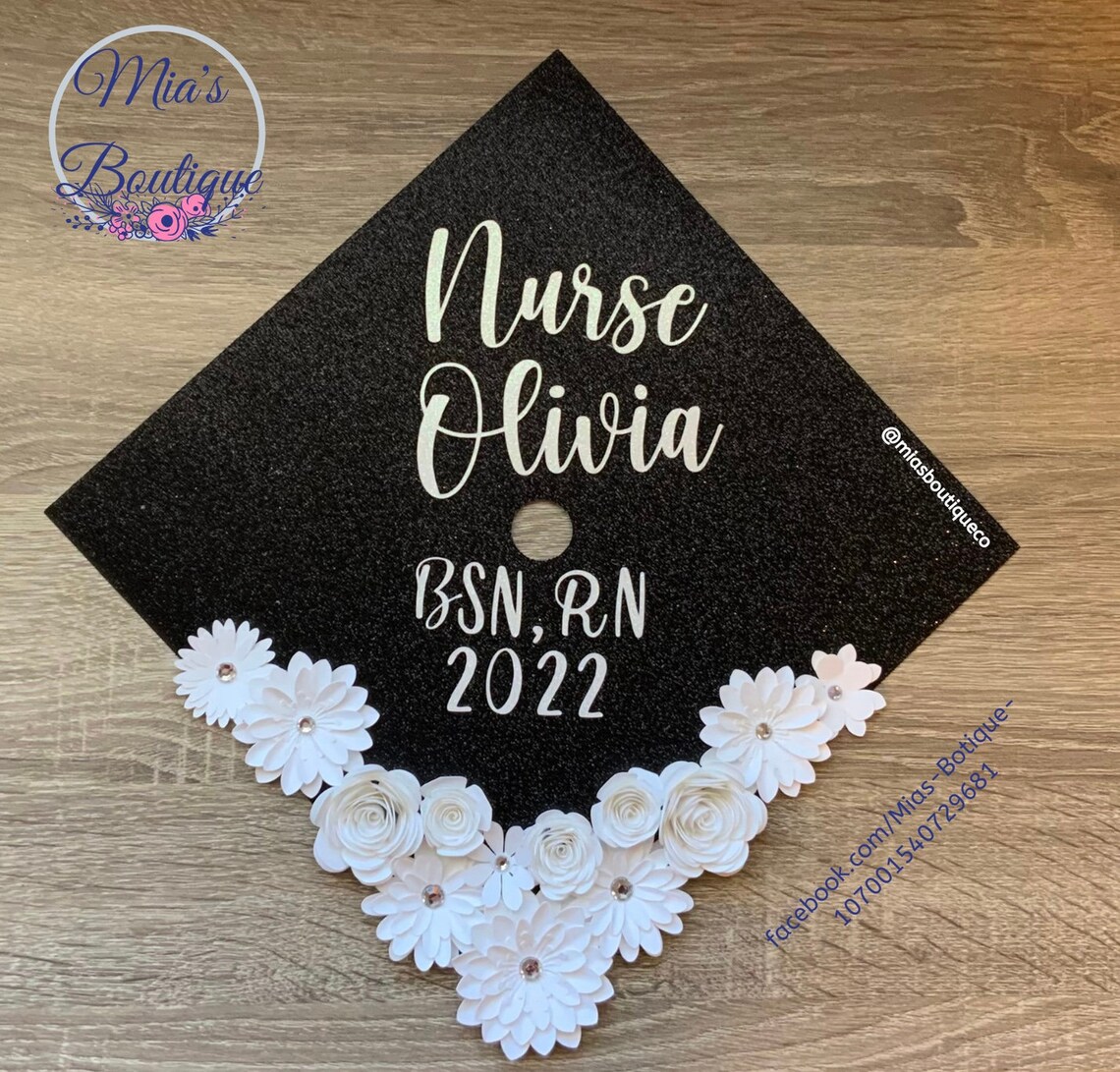 Nurse Graduation Cap Topper Nursing Glitter Grad Cap Floral Sunflower ...