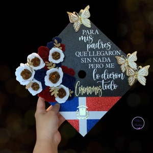Custom Dominican Flag Graduation Cap Topper Personalized Floral Grad ...