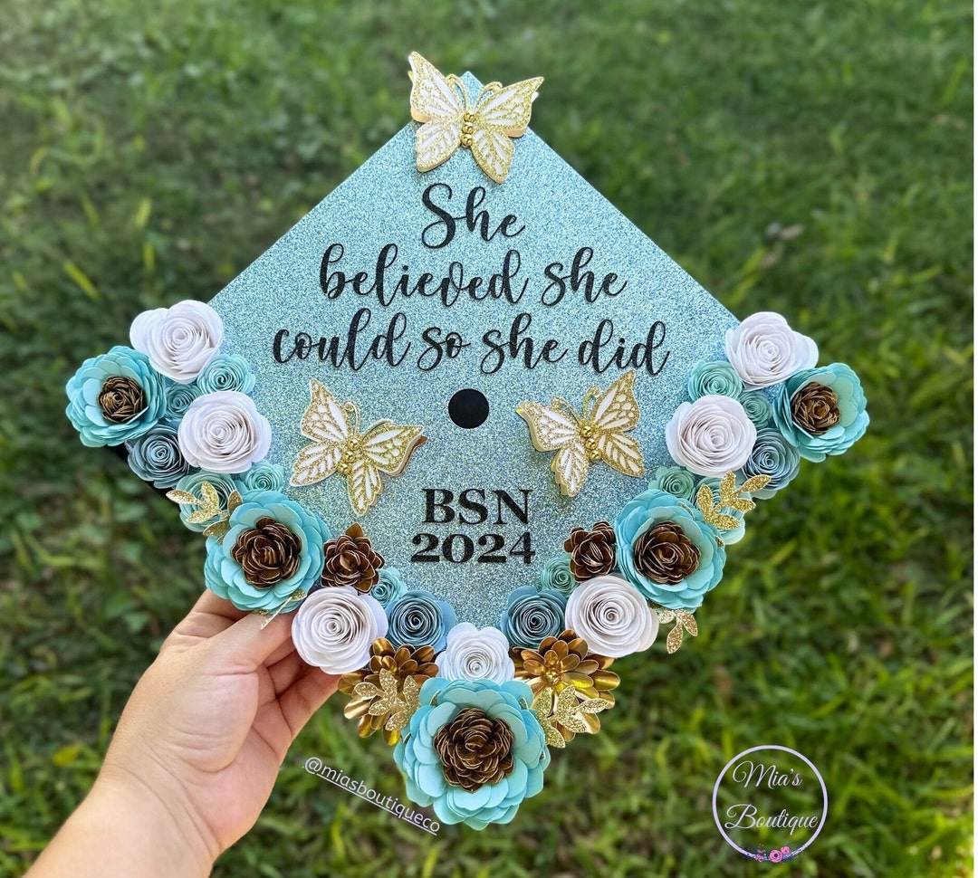 Graduation Cap Toppers/ Flower Graduation Cap/ Glitter Graduation Cap ...