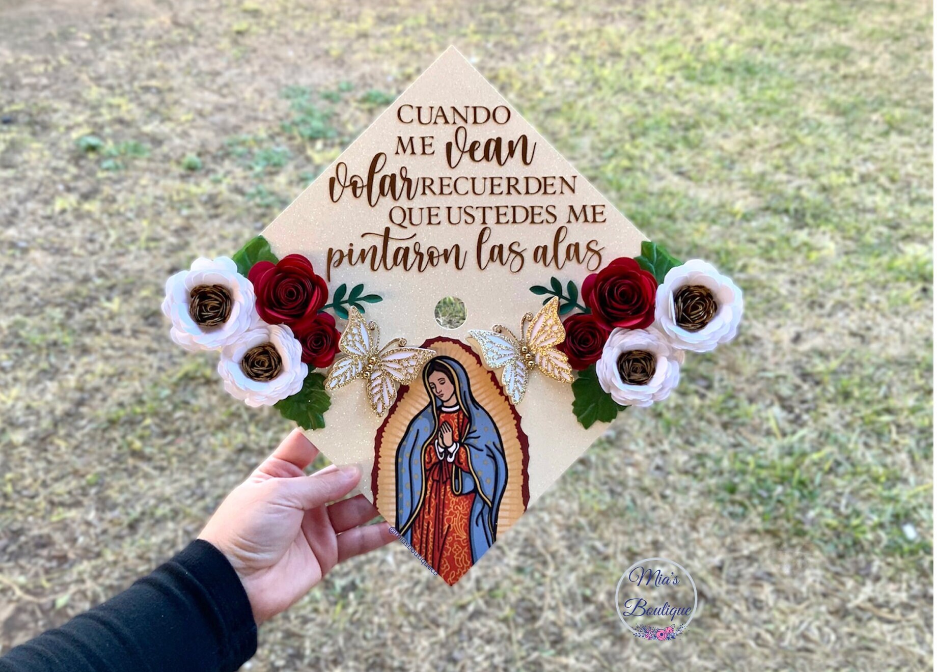 Custom Personalized Mexico Floral Graduation Cap Topper Virgin Mary ...