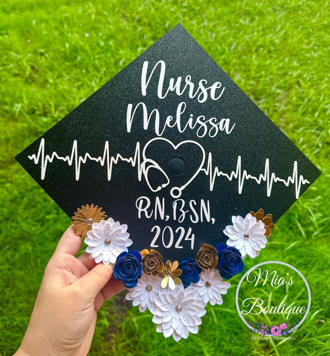 Graduation Cap Topper Nurse Nursing Glitter Graduation Cap Floral ...