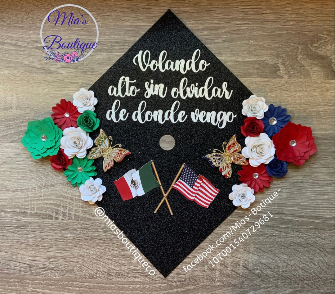 Graduation Cap Topper Mexico & USA Graduation Cap Graduation Cap Floral ...