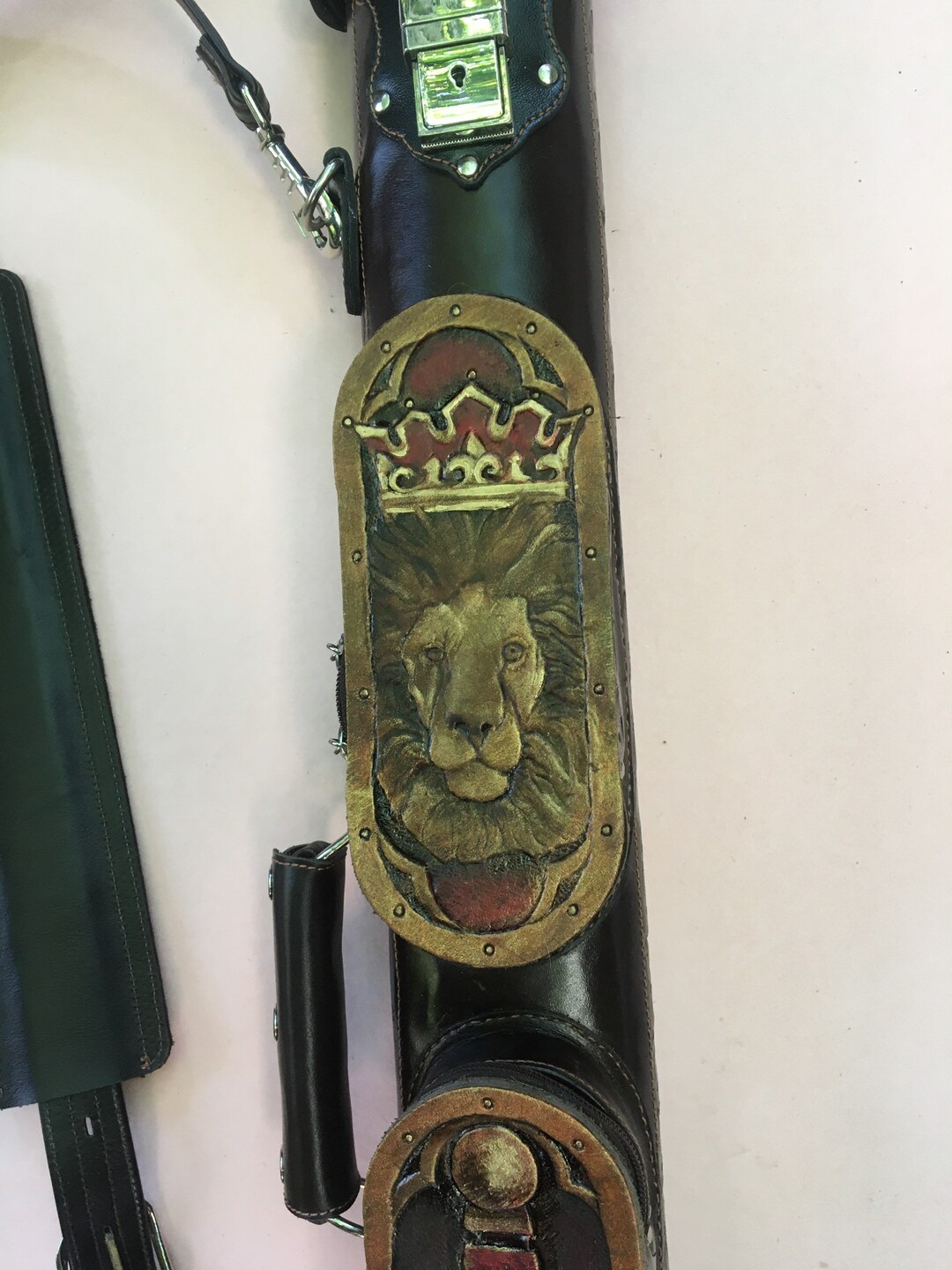 Handmade Tooled Genuine Leather Pool Cue Case, Lion and Sword Design ...