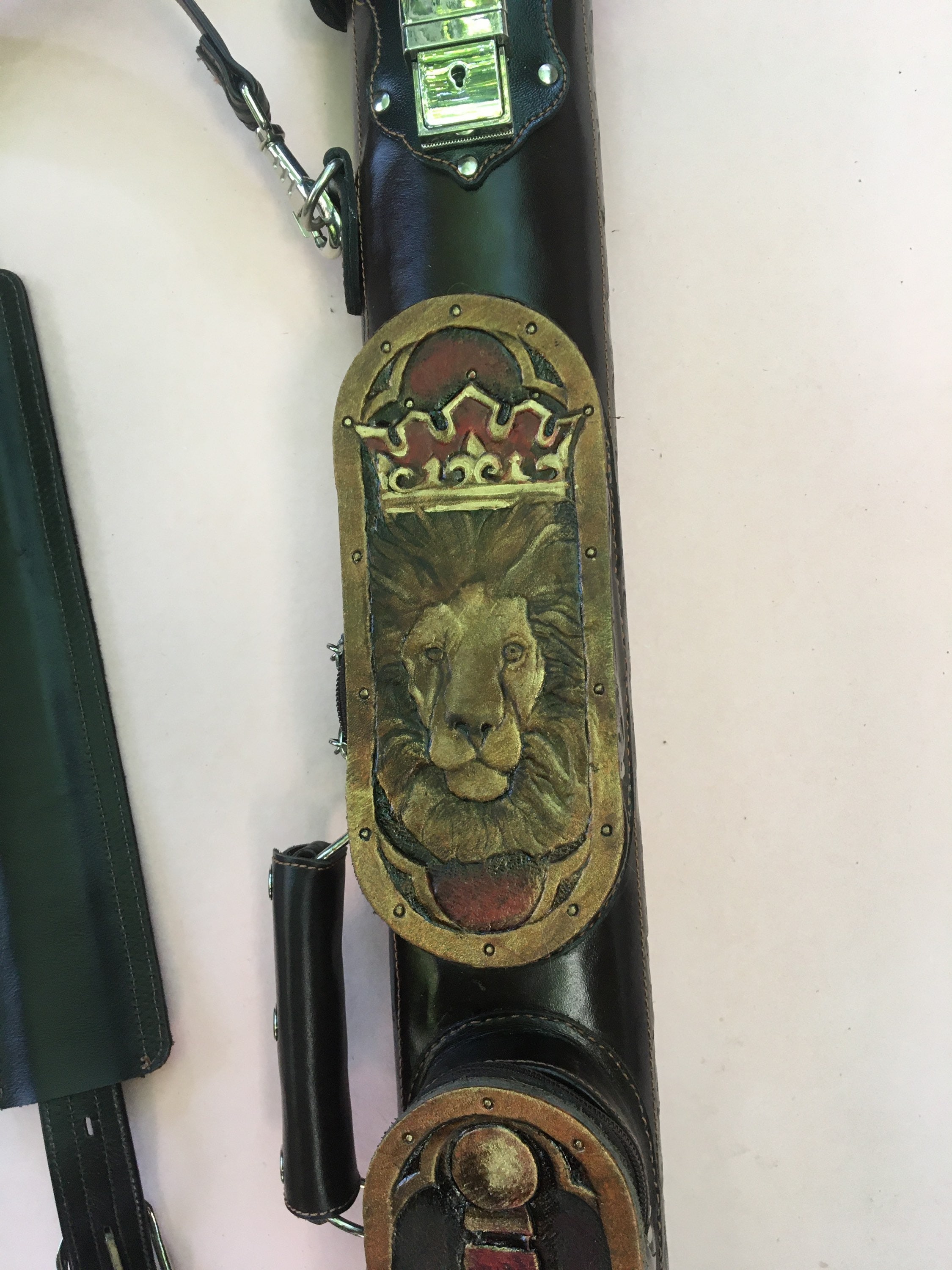 Handmade Tooled Genuine Leather Pool Cue Case Lion and Sword - Etsy