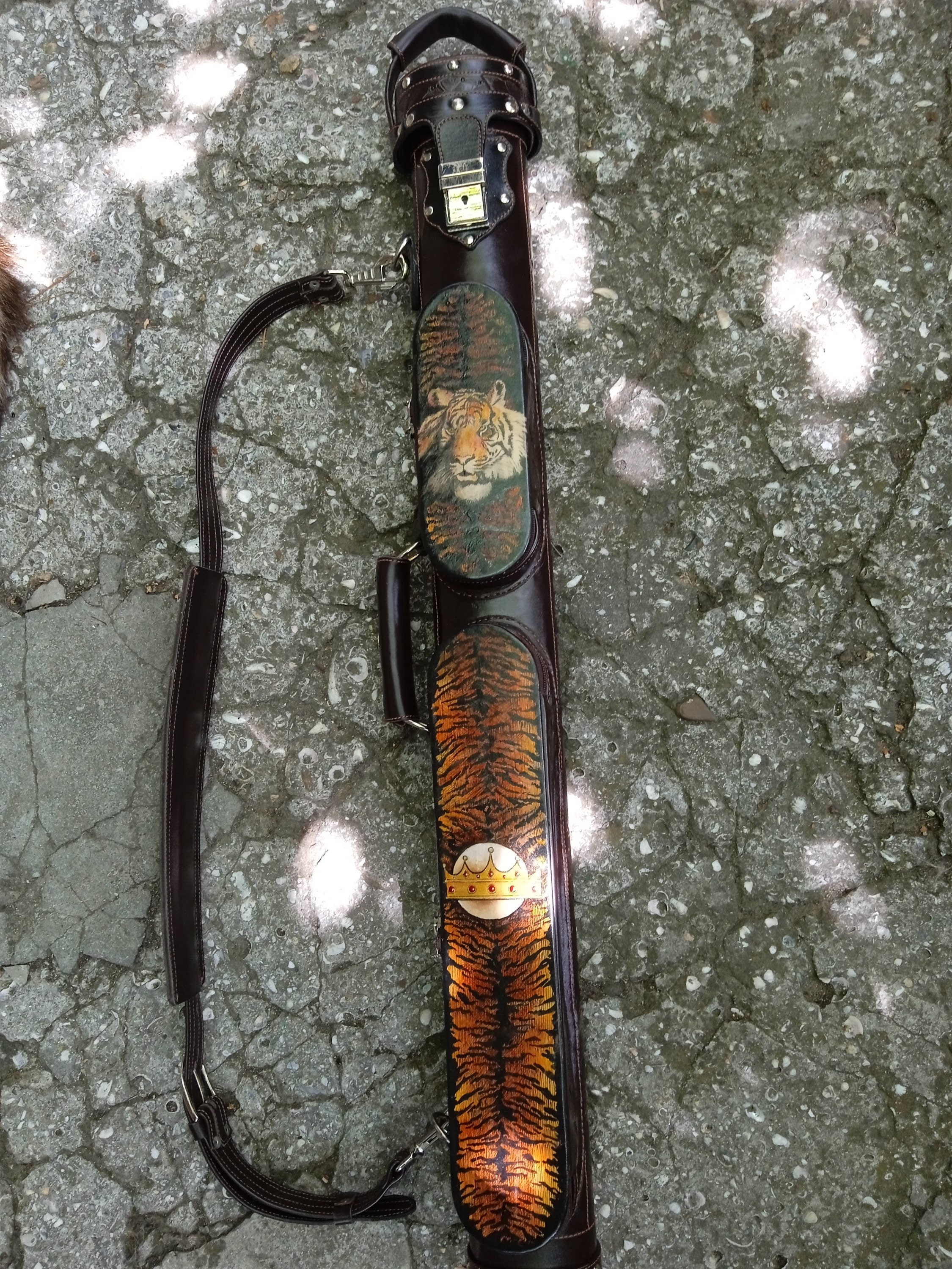 Handmade Tooled Genuine Leather Pool Cue Case With Accessory Pockets ...