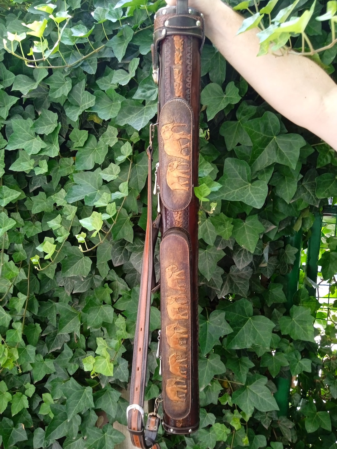 Handmade Tooled Genuine Leather Pool Cue Case, Elephants Embossed. ONLY ...