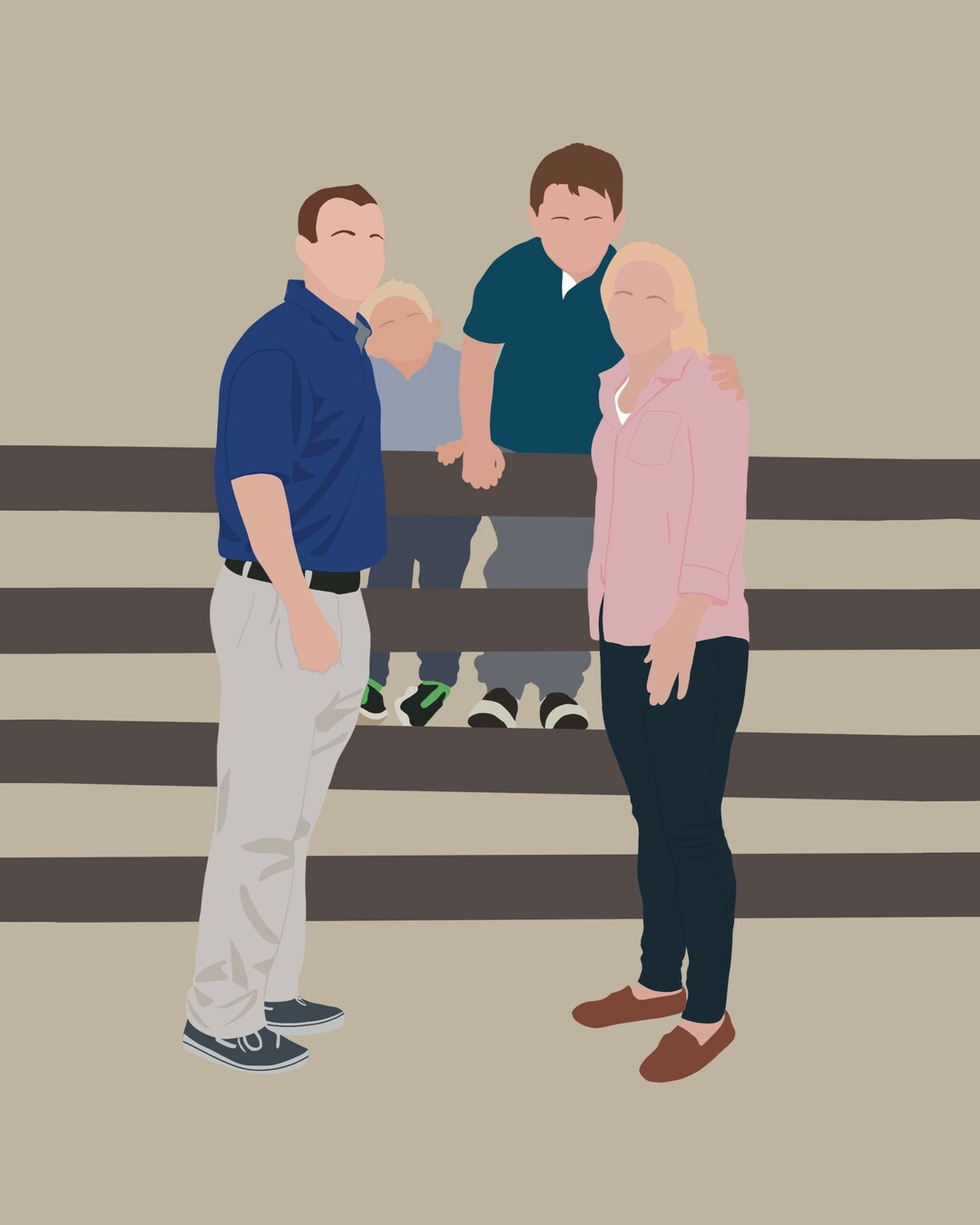 Custom Color Block Faceless Portrait 4 People DIGITAL PRINTABLE FILE - Etsy