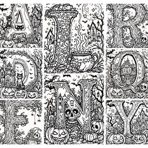 Halloween Alphabet Coloring Pages: A-Z Spooky Designs (digital Download ...