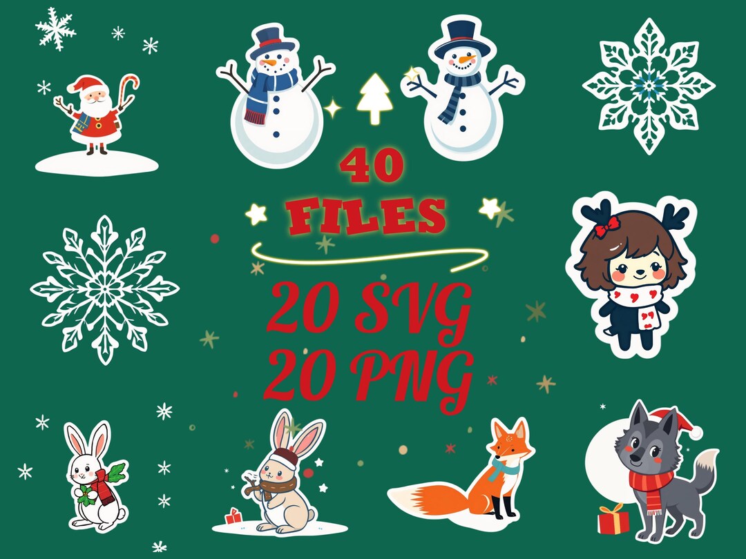 40-Datei-Weihnachts-Clipart-Bundle SVG PNG - 20 süße Feiertags-Designs ...