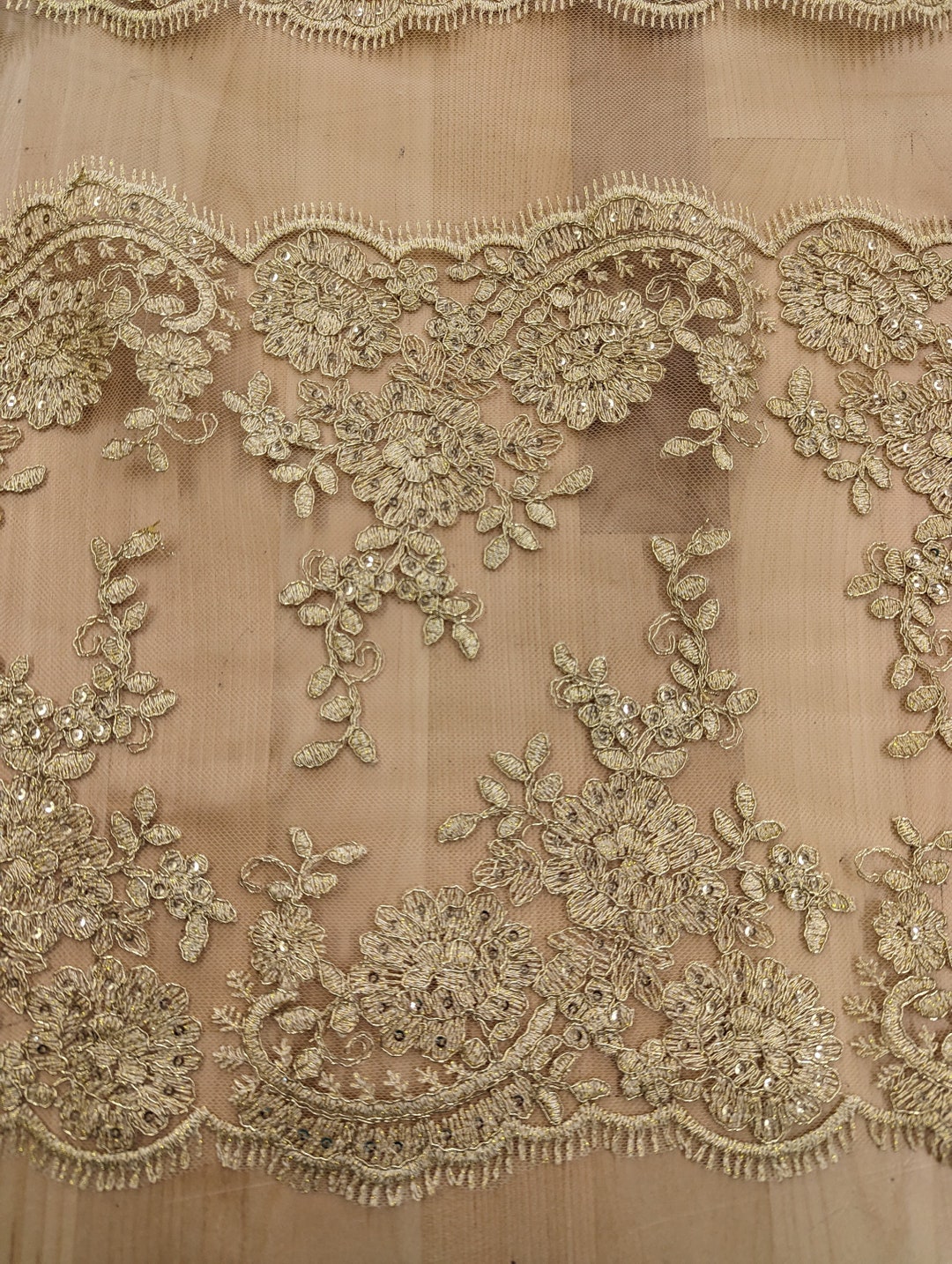 Light Gold Lace Fabric/ Lace for Table Runners/ Lace to Cut Appliqués ...