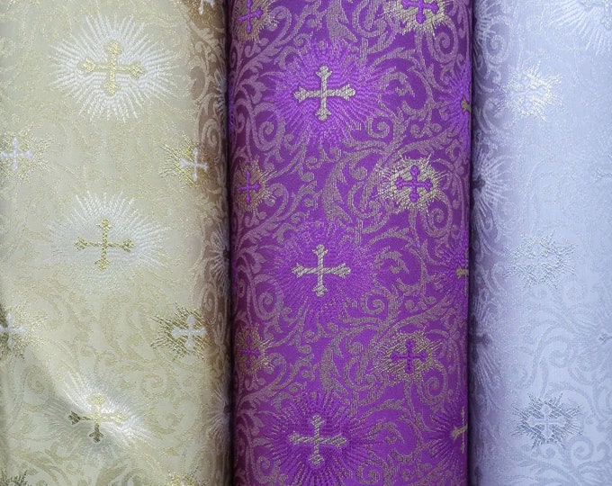 Brocade Fabric With Small Crosses/liturgical Fabric/ Religious Brocade ...