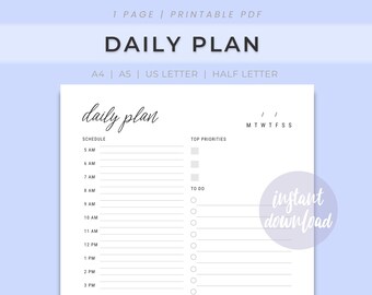 Daily Planner Printable, Hourly Time Blocking, Personal & Work Task to ...