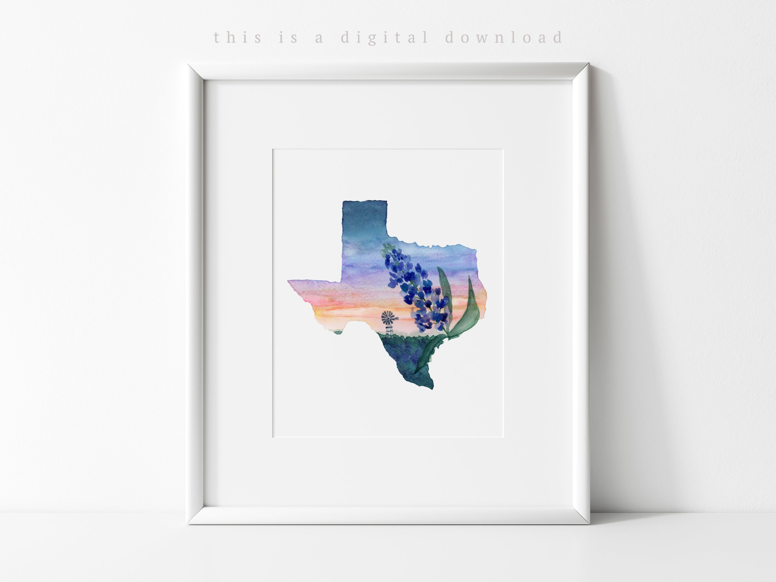 Texas Bluebonnet Printable Wall Art Print State of Texas - Etsy