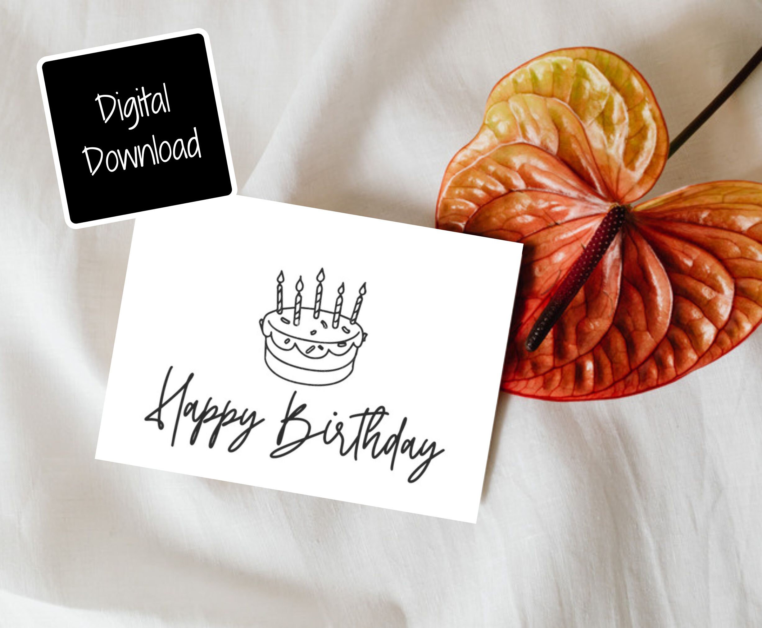 Printable Happy Birthday Card, HBD Greeting Card, Instant Download 5x7 ...