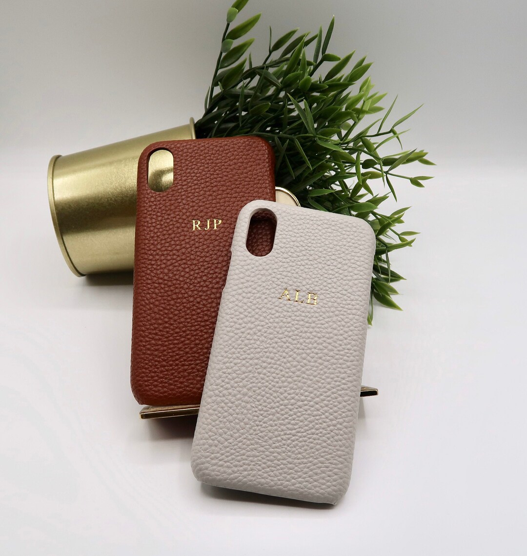 Estuches para teléfono de cuero de guijarros de PU gris y marrón para ...