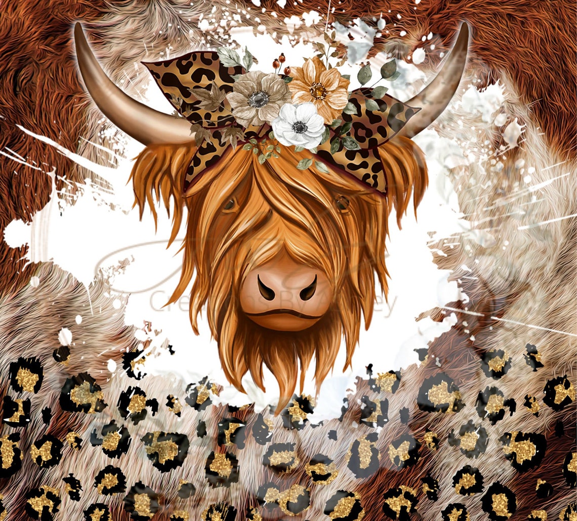 20oz Skinny Tumbler Highland Cow, Cowhide, Cheetah Print Straight, PNG ...
