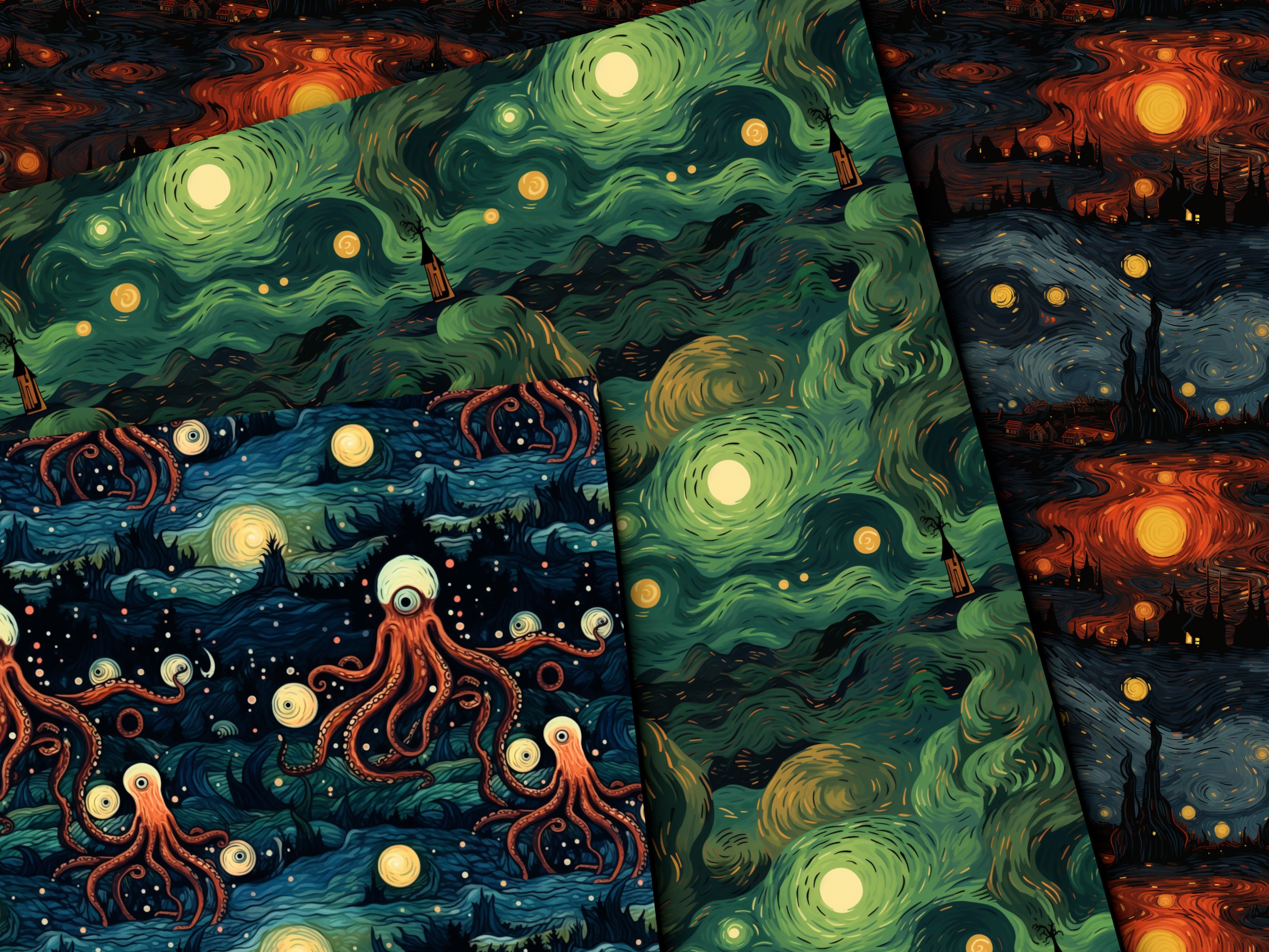 Eldritch Starry Nights Digital Paper Pack | Seamless Patterns | Instant ...